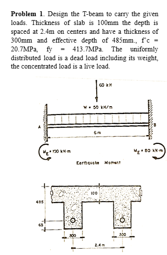 Problem 1. Design the T-beam to carry the | StudyX