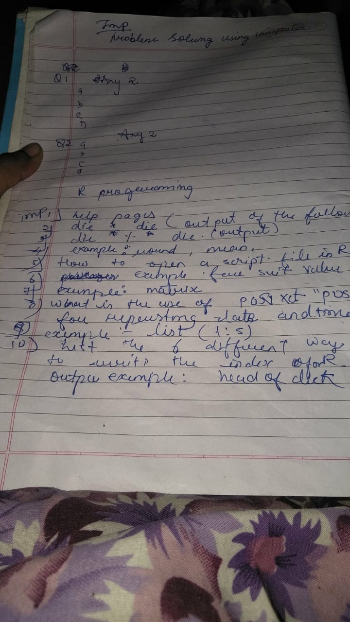 Q1 a b c d Q2 a b c imp1) help pages (output