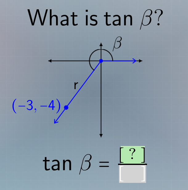 What is tan $ $? tan $ $ = $ {[?]}{[ ]}$ | StudyX