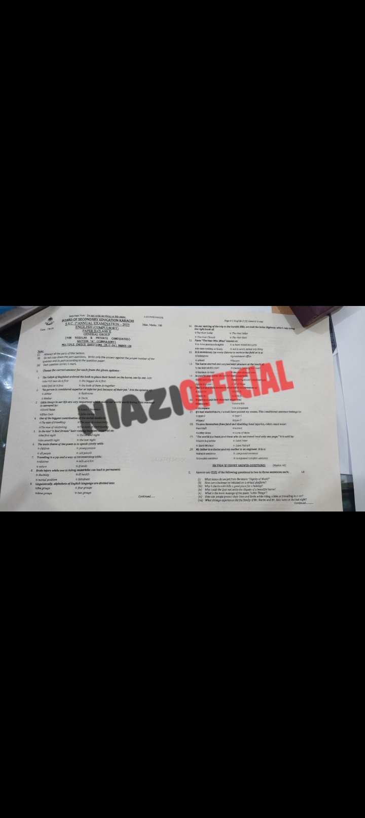 SECTION 'A' (COMPULSORY) MULTIPLE CHOICE | StudyX