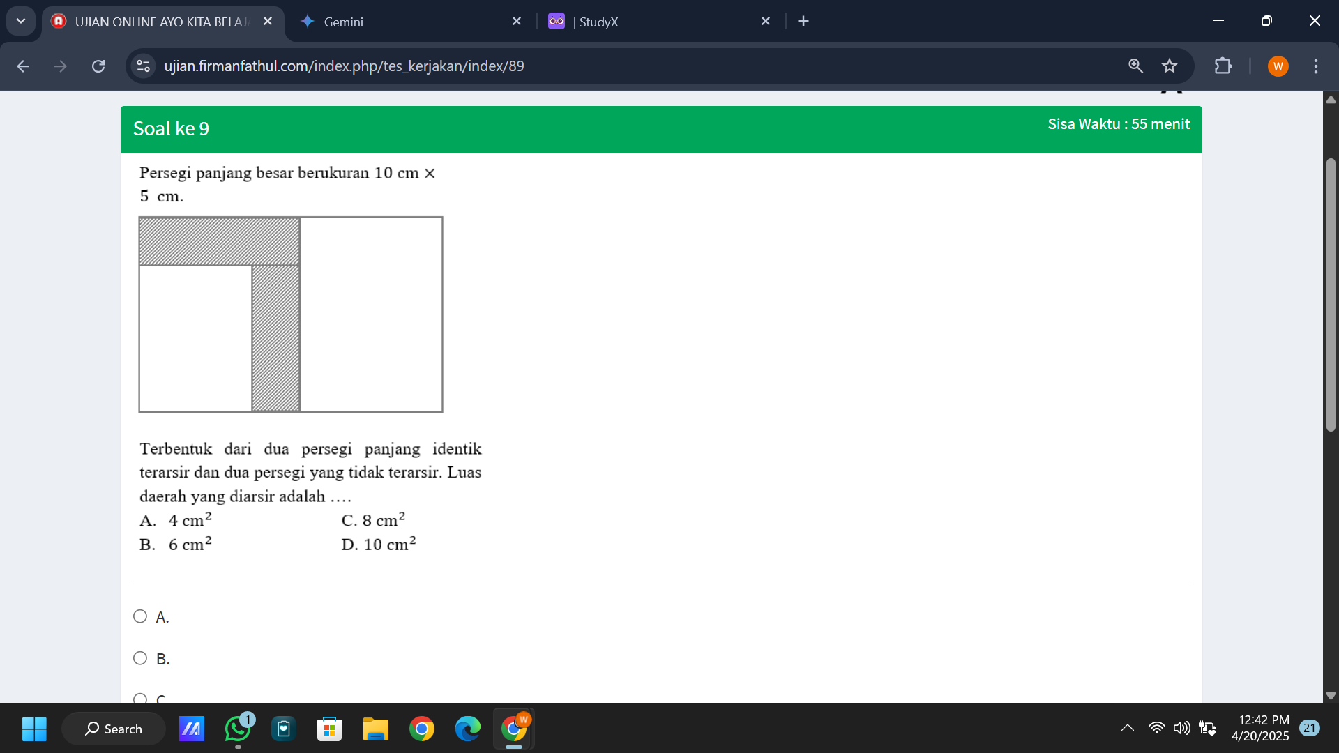 Persegi panjang besar berukuran 10 cm x 5 | StudyX