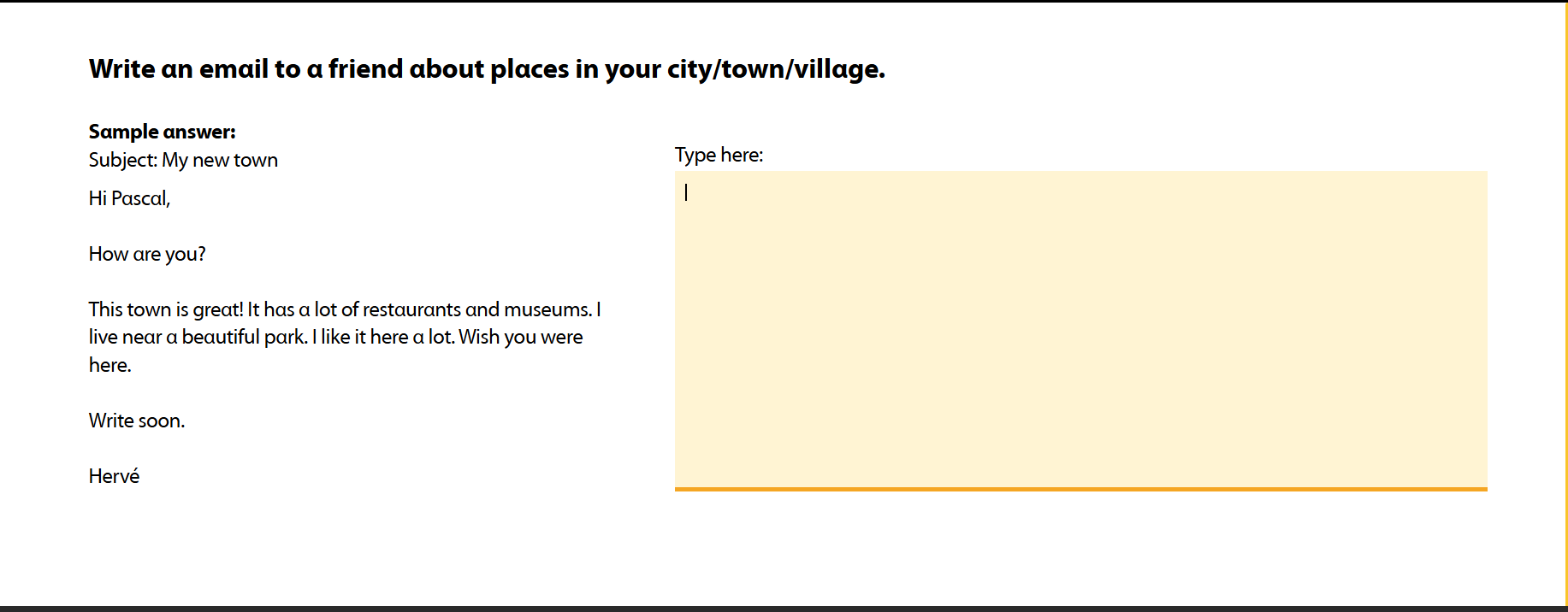 Write an email to a friend about places in | StudyX