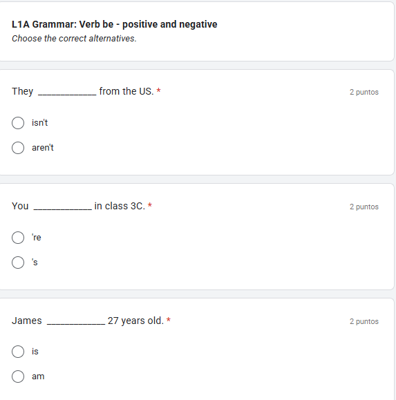 L1A Grammar: Verb be - positive and negative | StudyX