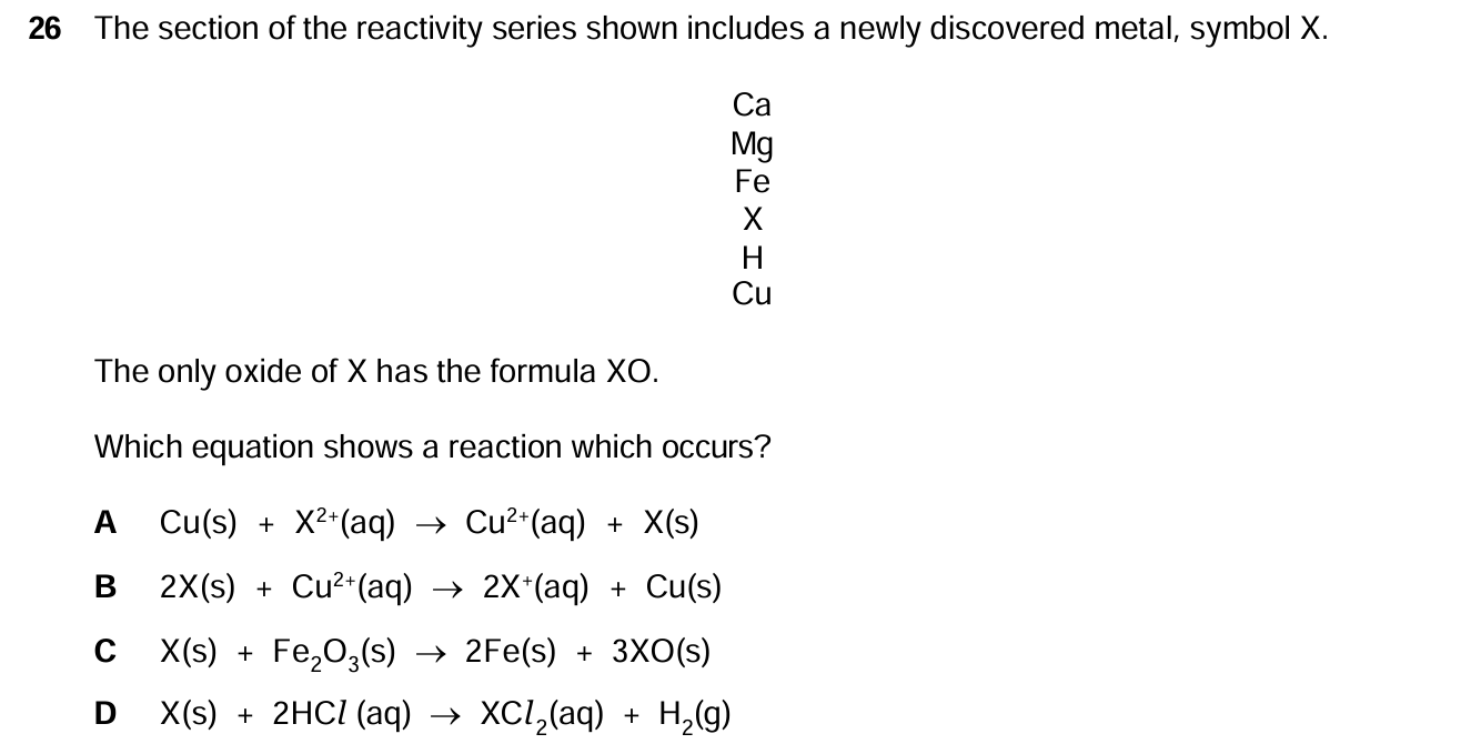 The section of the reactivity series shown | StudyX