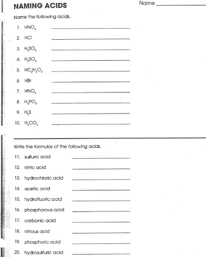 NAMING ACIDS Name the following acids. 1. | StudyX