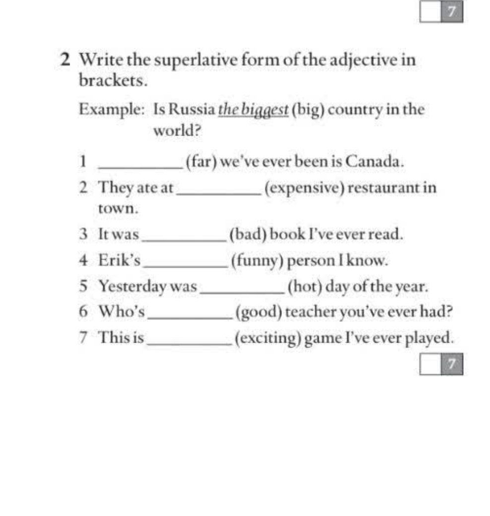 2 Write the superlative form of the | StudyX