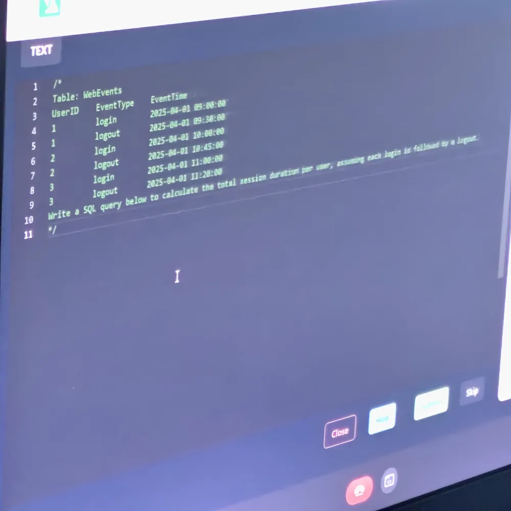 Table: WebEvents | UserID | EventType | | StudyX