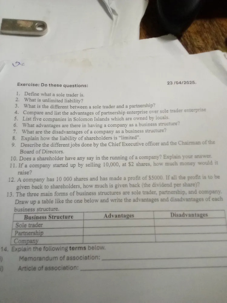 Exercise: Do these questions: 1. Define | StudyX