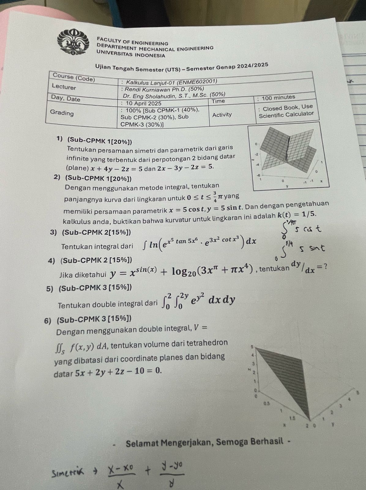 1) Tentukan persamaan simetri dan parametrik | StudyX