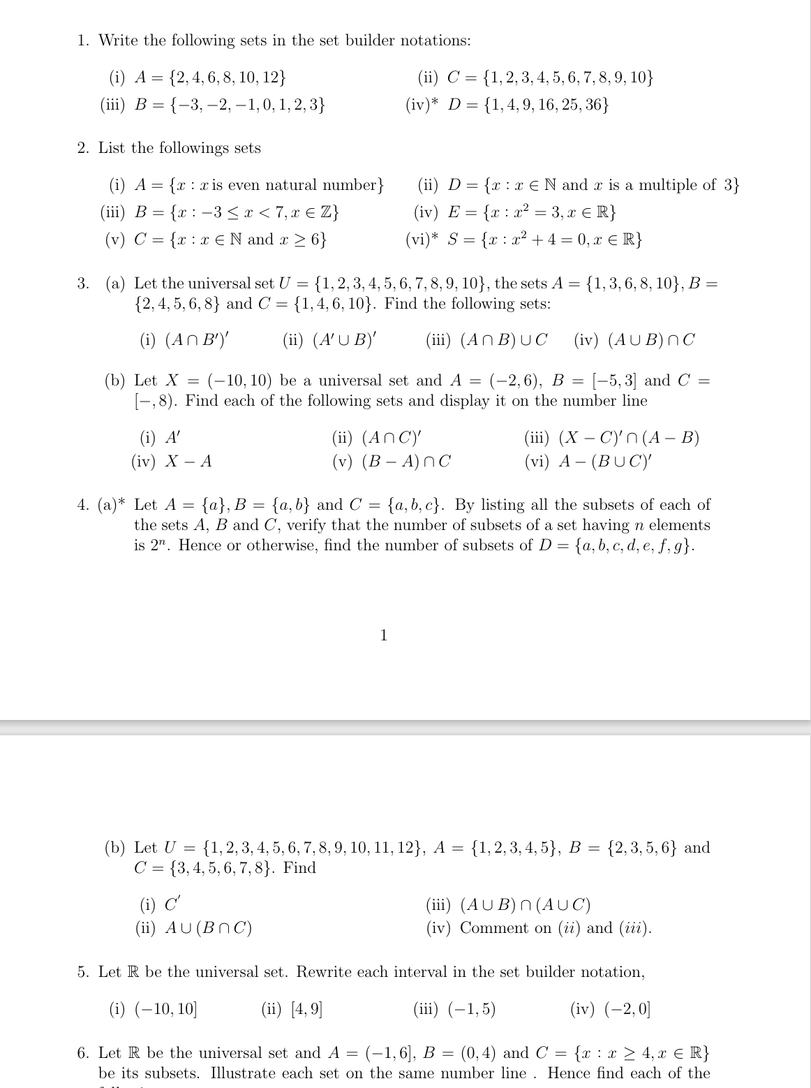 1. Write the following sets in the set | StudyX