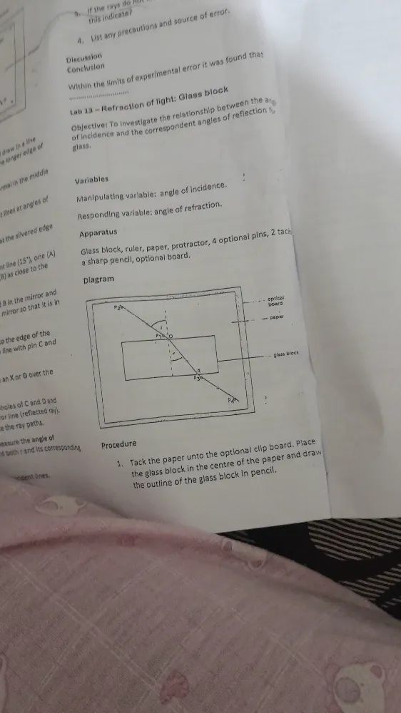 Lab 13 - Refraction of light: Glass block | StudyX