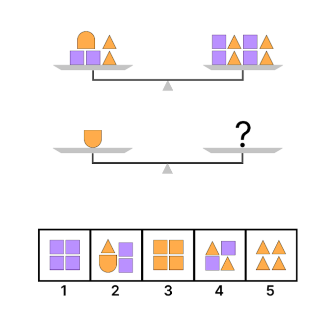 The image shows a balance scale with shapes.