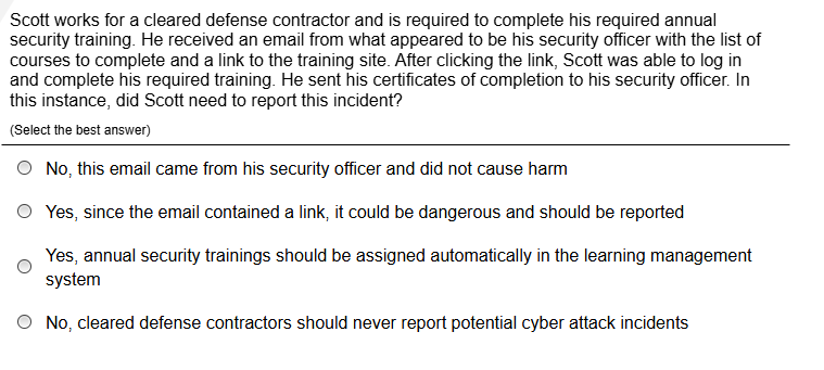 Scott works for a cleared defense contractor | StudyX