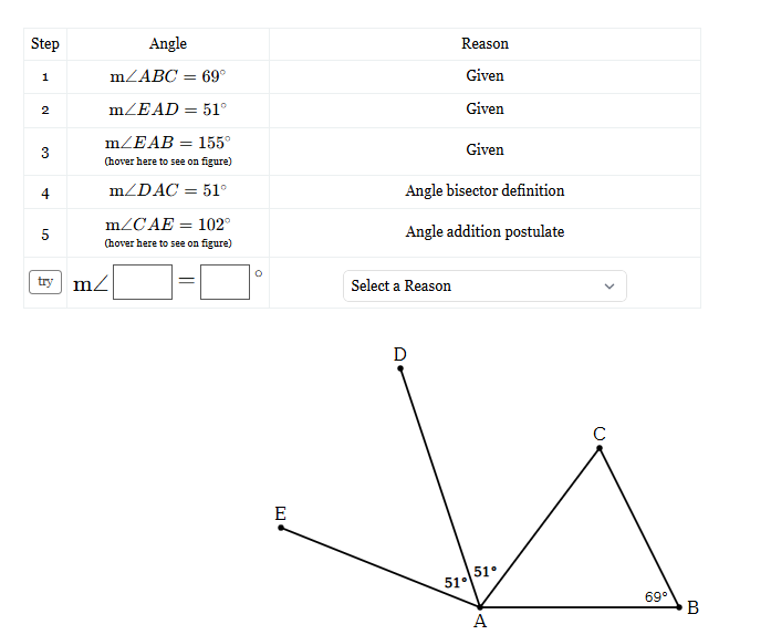 Here is a table of angle measurements and | StudyX