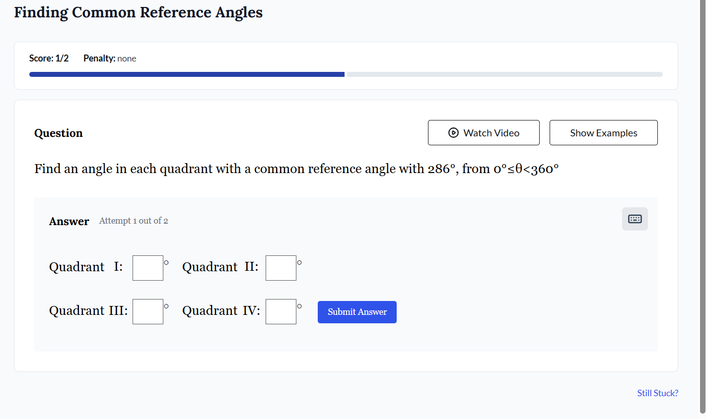 Find an angle in each quadrant with a common | StudyX