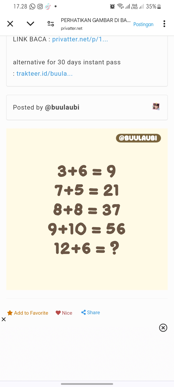 3 + 6 = 9 7 + 5 = 21 8 + 8 = 37 9 + 10 = 56