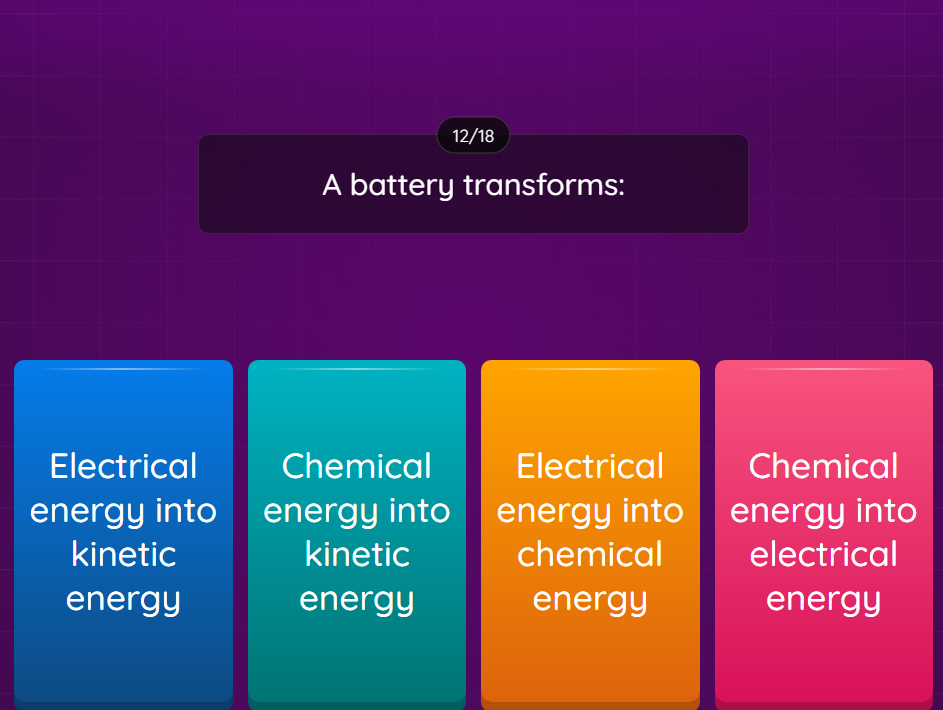 A battery transforms: Electrical energy | StudyX
