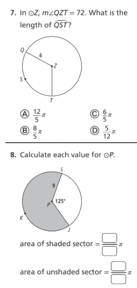 7. In ⊙Z, m∠QZT = 72. What is the length of | StudyX