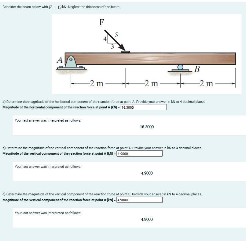 Consider the beam below with $F = 19$ kN. | StudyX