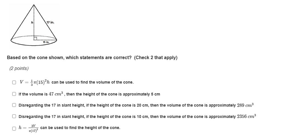 Based on the cone shown, which statements | StudyX