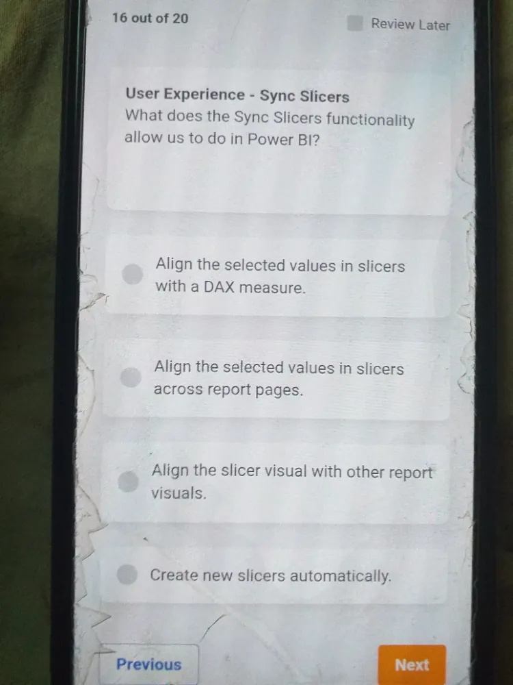 User Experience - Sync Slicers What does the | StudyX
