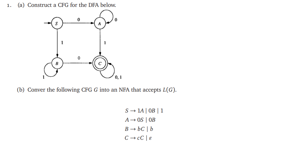 (a) Construct a CFG for the DFA below. (b) | StudyX
