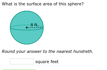 What is the surface area of this sphere? | StudyX
