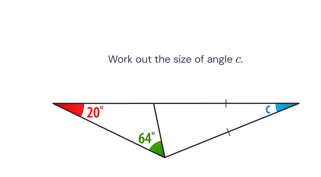 Work out the size of angle $c$. [Diagram of