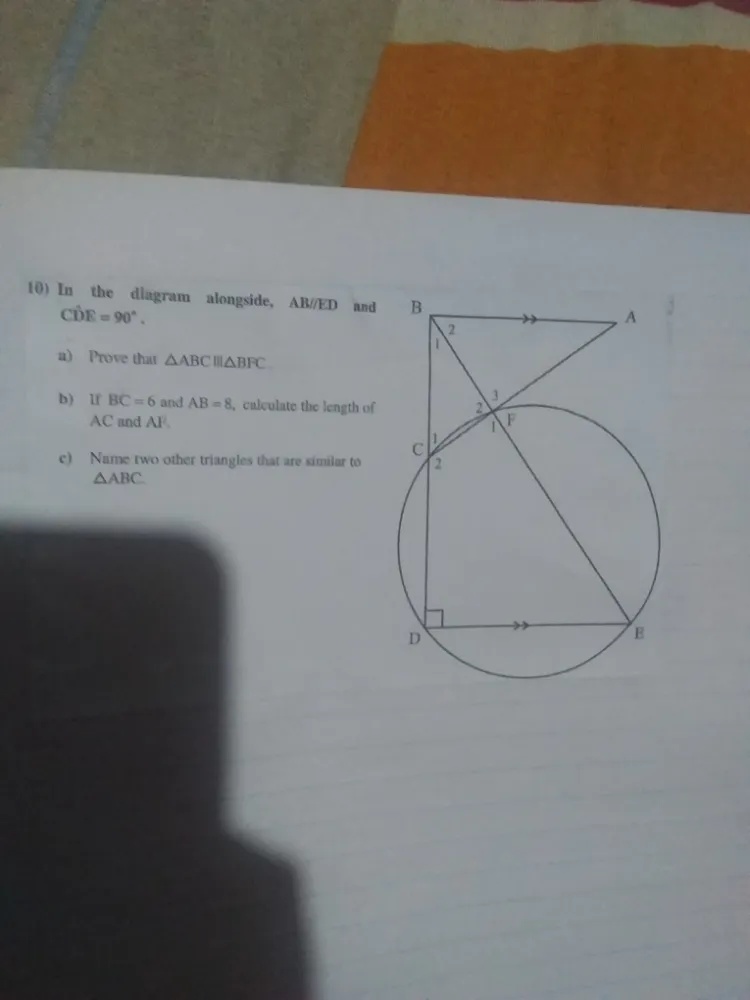 10) In the diagram alongside, AB//ED and CDE | StudyX