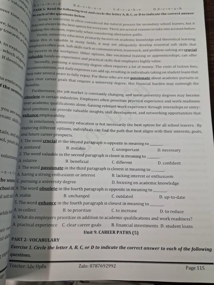 TASK 5: Read the following text and circle | StudyX