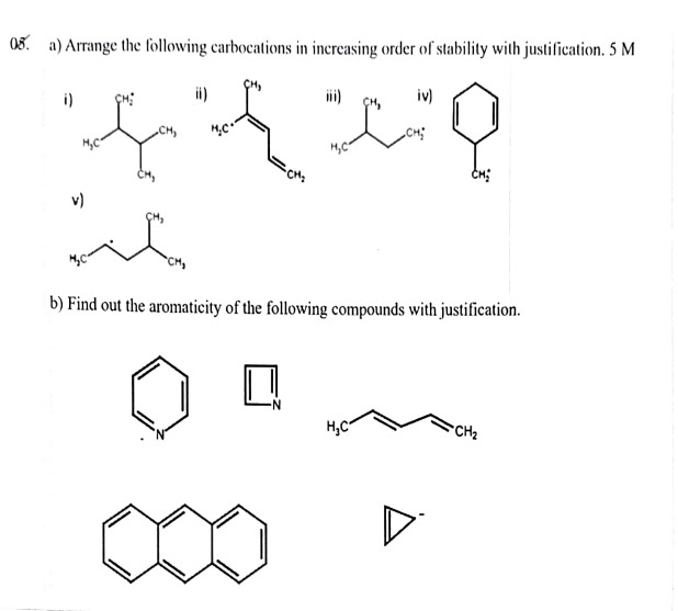 a) Arrange the following carbocations in | StudyX