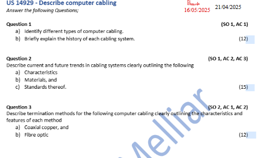 US 14929 - Describe computer cabling Answer | StudyX