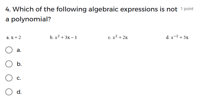 4. Which of the following algebraic | StudyX