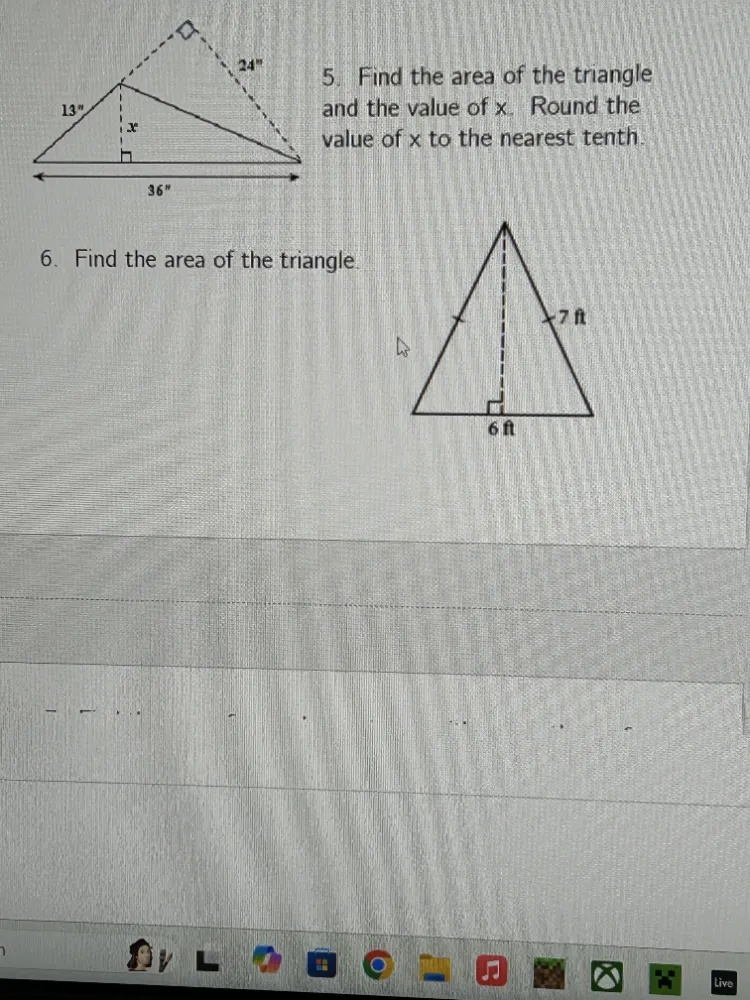5. Find the area of the triangle and the | StudyX