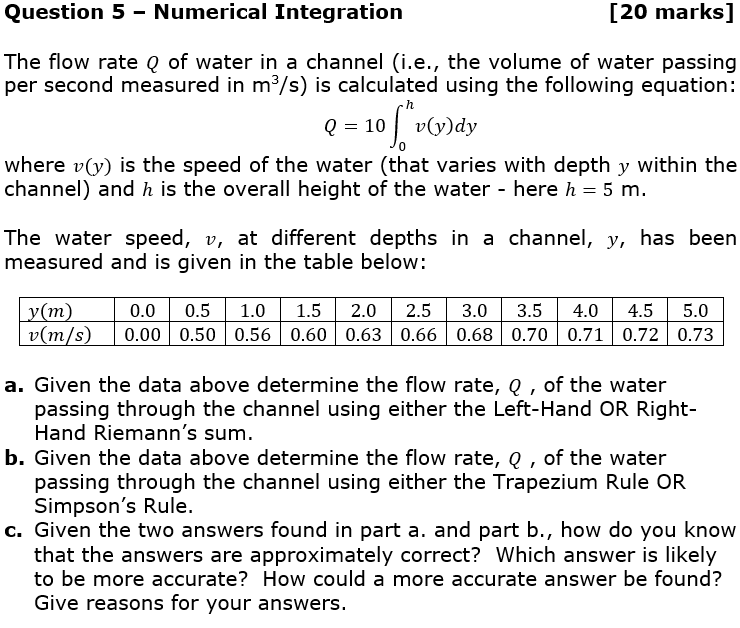 Question 5 - Numerical Integration [20 | StudyX