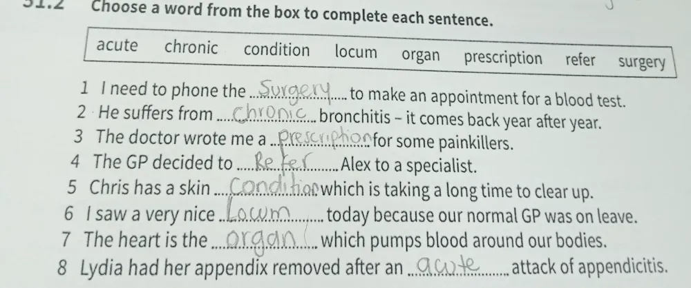 Choose a word from the box to complete each | StudyX