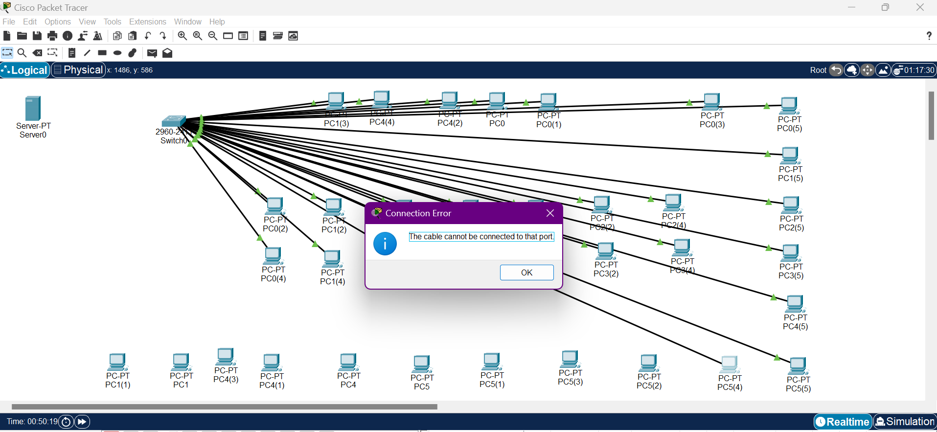 The image shows a network topology in Cisco | StudyX