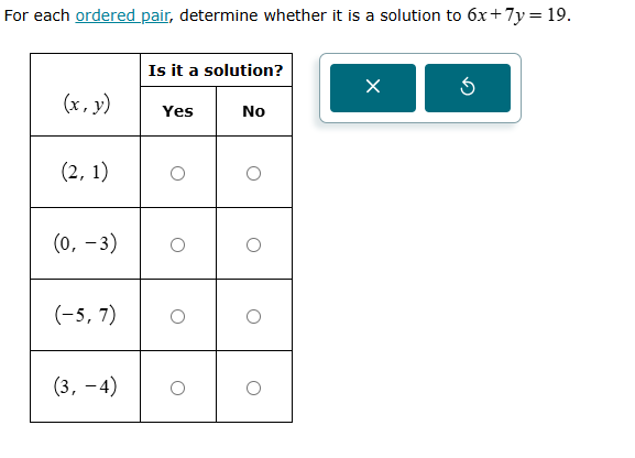 For each ordered pair, determine whether it | StudyX