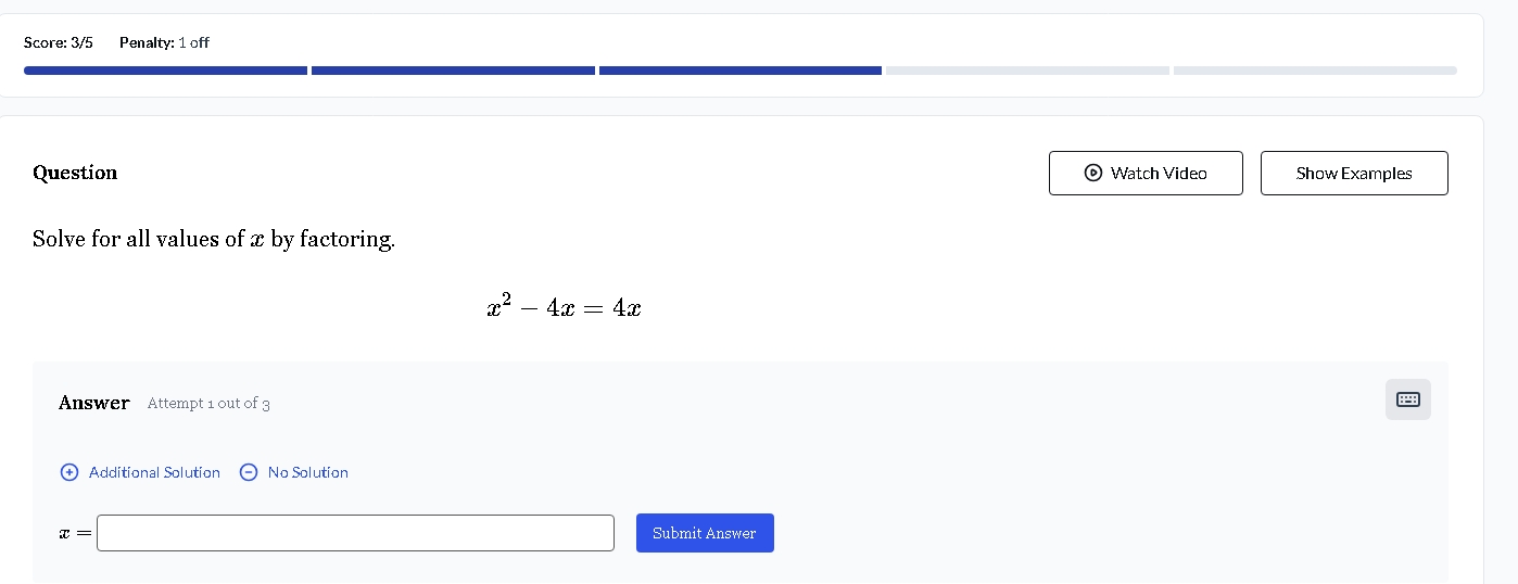 Solve for all values of $x$ by factoring.