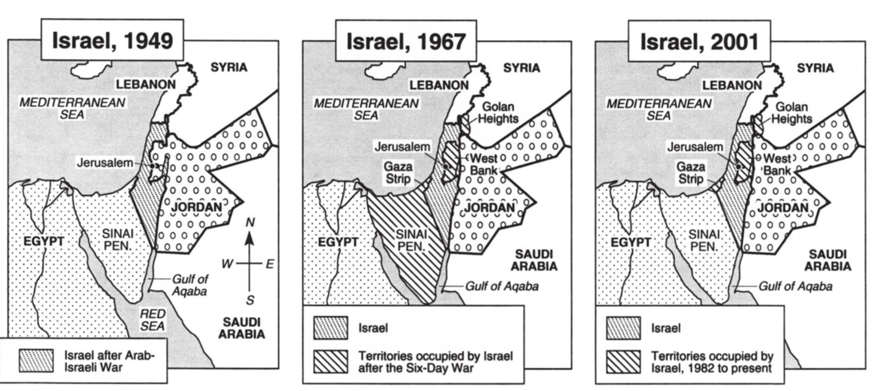 The image shows maps of Israel in 1949,