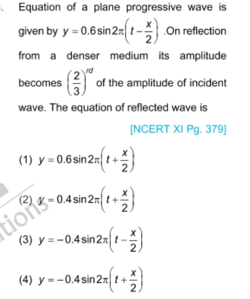 Equation of a plane progressive wave is | StudyX