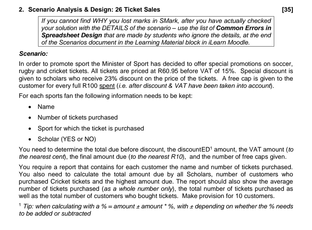 2. Scenario Analysis Design: 26 Ticket | StudyX