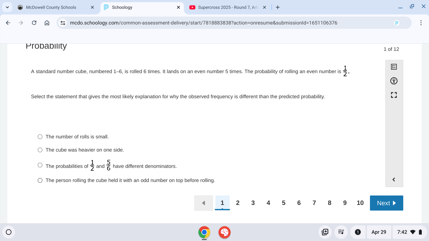 A standard number cube, numbered 1-6, is | StudyX