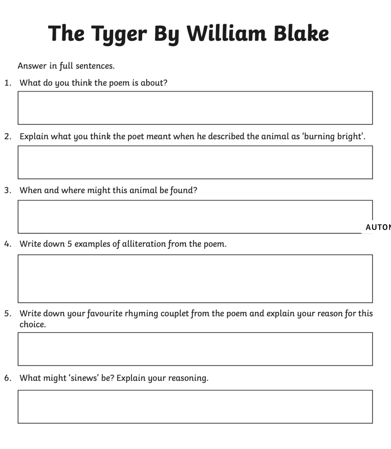 The Tyger By William Blake Answer in full | StudyX