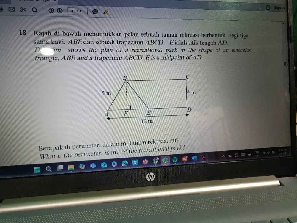 18 Rajah di bawah menunjukkan pelan sebuah | StudyX