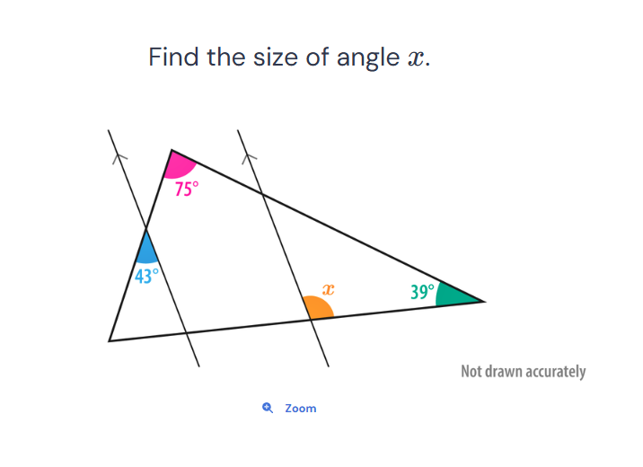 Find the size of angle $x$. 75° 43° $x$ 39° | StudyX