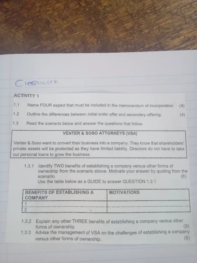 ACTIVITY 1 1.1 Name FOUR aspect that must be | StudyX