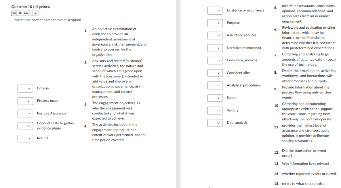 Question 10 (15 points) Match the correct | StudyX
