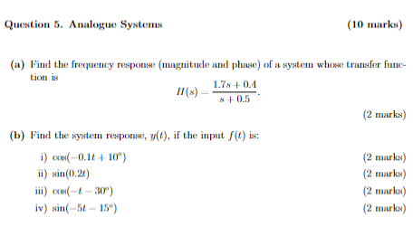 Question 5. Analogue Systems (a) Find the | StudyX