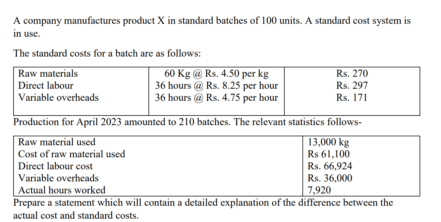 A company manufactures product X in standard | StudyX